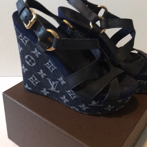 Louis Vuitton | Shoes | Louis Vuitton Logo Wedges | Poshmark